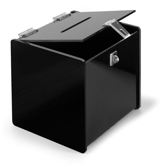 Deluxe Acrylic Ballot Box, Black, Available in 2 Sizes – Braeside Displays